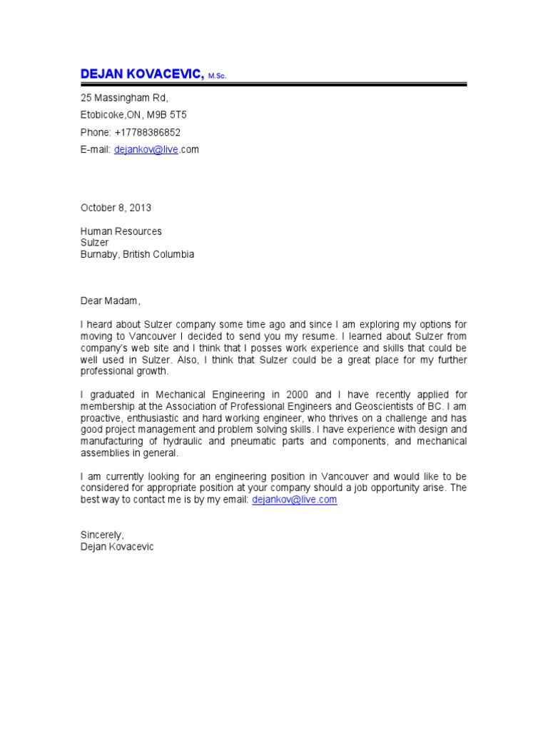 Cover_Letter Sulzer | PDF