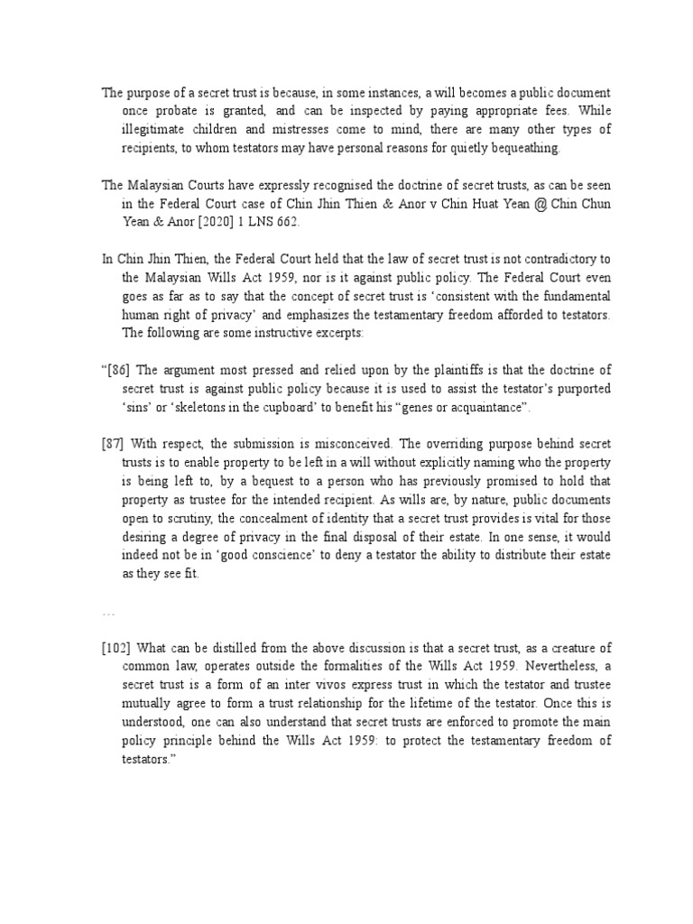 Secret Trust Tuto | PDF | Trust Law | Will And Testament