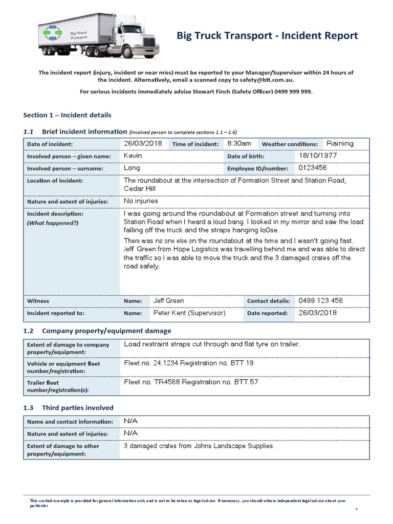 0900 Sms Worked Example Incident Report | PDF | Traffic | Transport