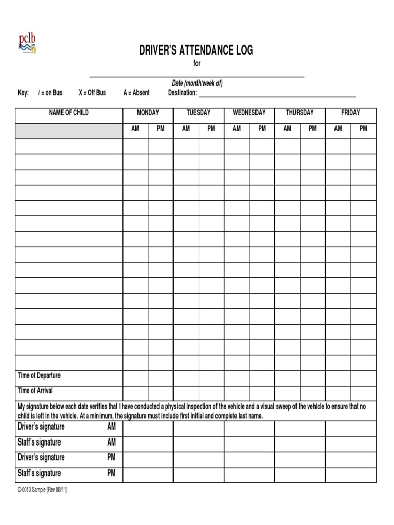 Driver Attendance Log Template | PDF