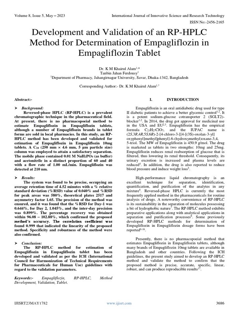 Development and Validation of An RP-HPLC Method For Determination of Empagliflozin in ...