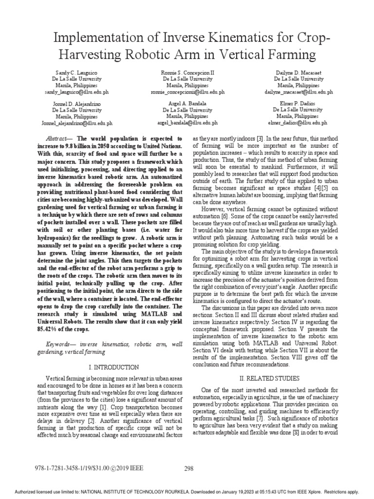 Implementation of Inverse Kinematics For Crop-Harvesting Robotic Arm in Vertical Farming | PDF ...