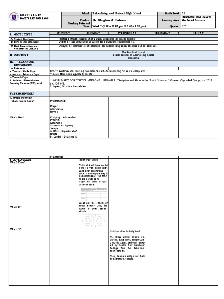 DLL DISS Week7 8 Q2 | PDF | Learning | Teachers