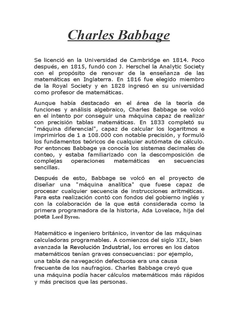 Charles Babbage | PDF | Science | Equipo de oficina