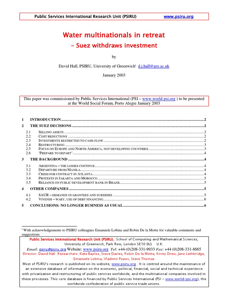 Suez's Strategic Retreat from Water Investments | PDF | Investing ...