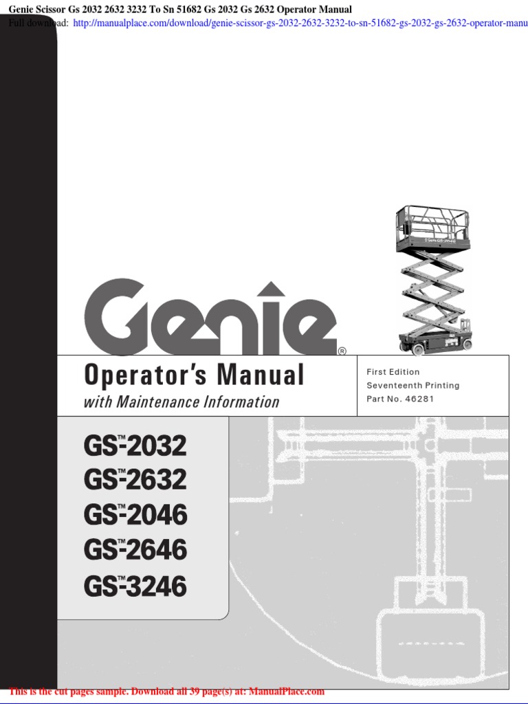 Genie Scissor Gs 2032 2632 3232 To SN 51682 Gs 2032 Gs 2632 Operator ...