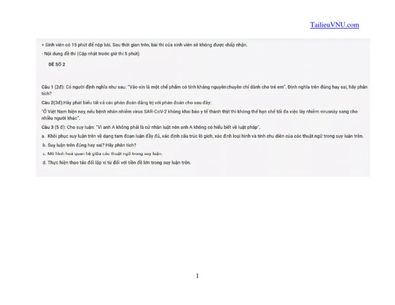 Đề thi Logic học đại cương đề số 2 kỳ 2 năm học 2020-2021 - USSH | PDF