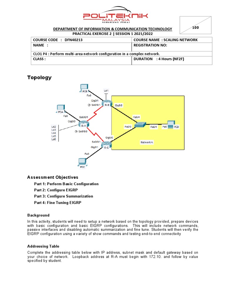 PE2 EIGRP Sesi1 20212022 | PDF | Router (Computing) | Computer Network