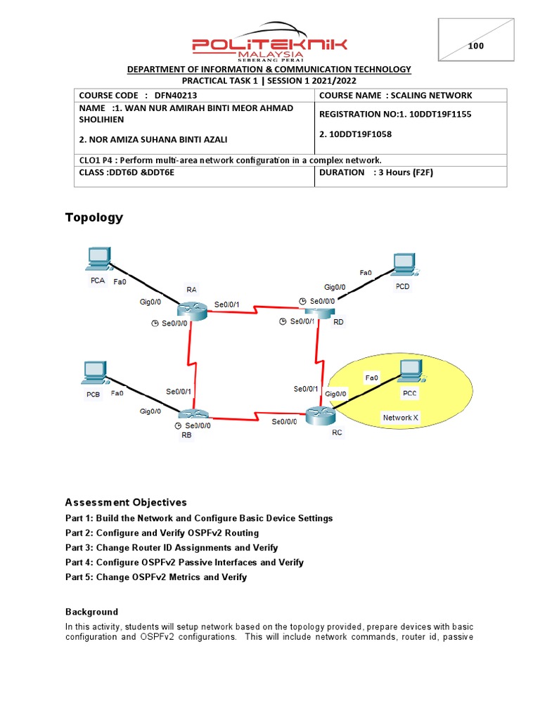 Pt2 Ospf Single Area Sesi1 20212022 F1155 And F1058 Download Free Pdf Computer Network