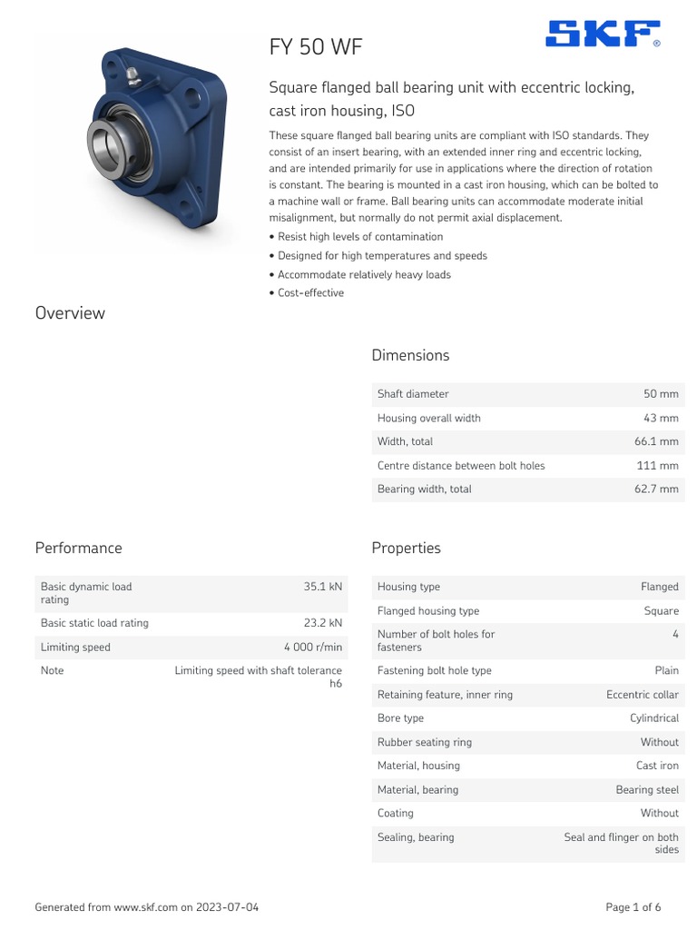 SKF FY 50 WF Specification | PDF | Bearing (Mechanical) | License