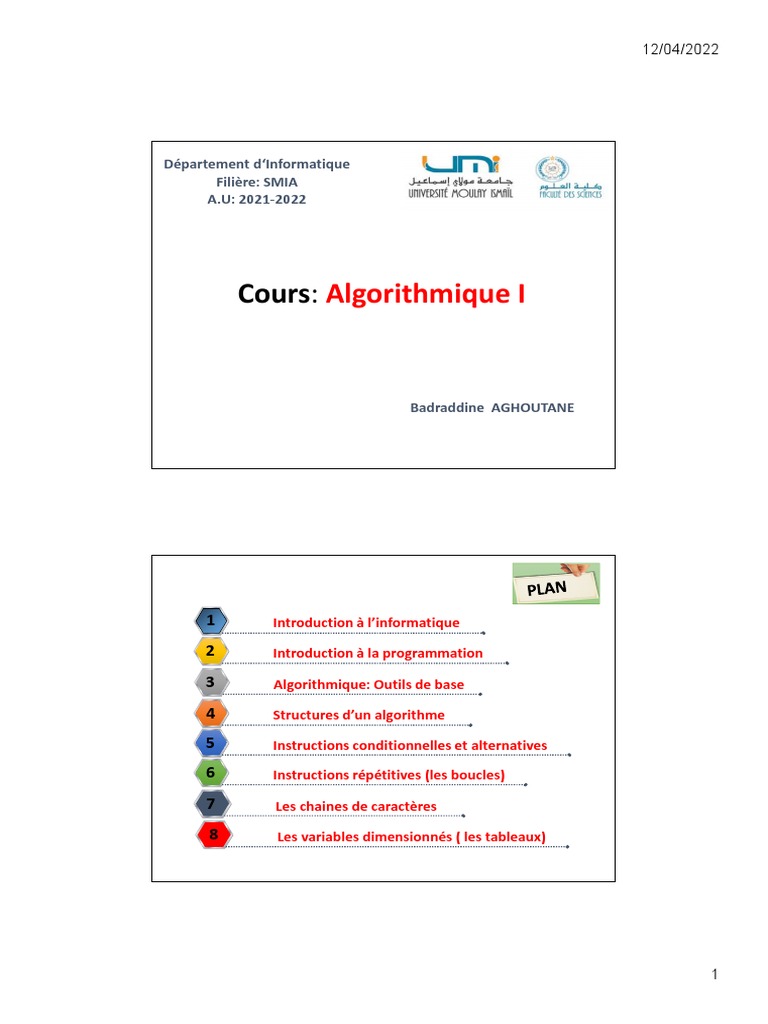 Chapitre 1 - Introduction Ã Lalgorithmique | PDF | Programmation informatique | Programme ...