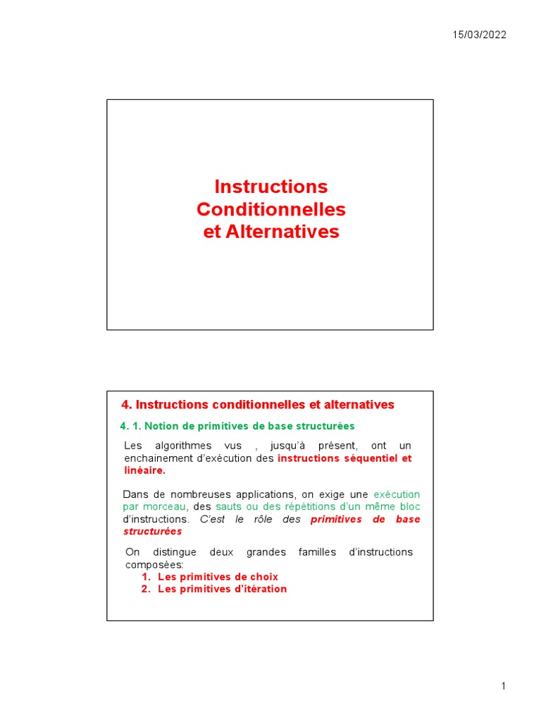 Chapitre2 - Instructions Conditionnelles Et Alternatives | PDF | Mathématiques | Mathématiques ...