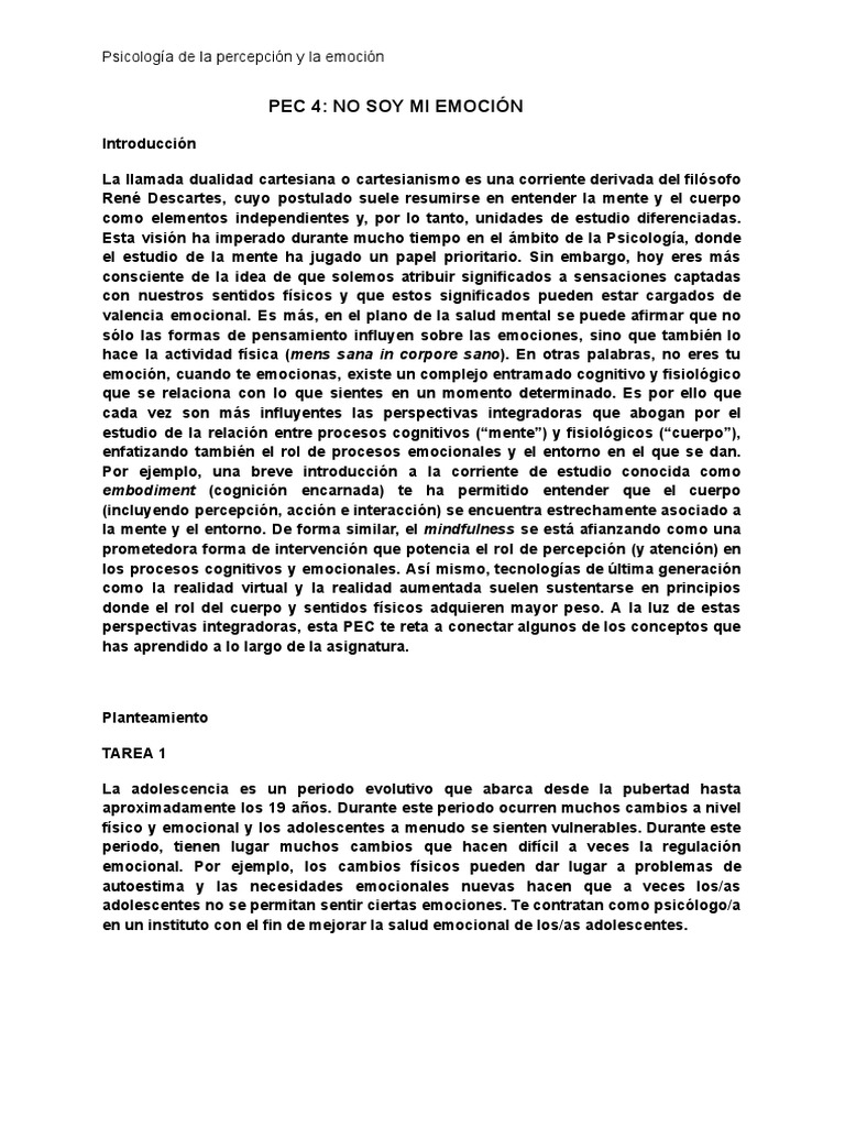 Pec 3 Con Respuesta Psicologia De La Emocion Uoc Descargar Gratis