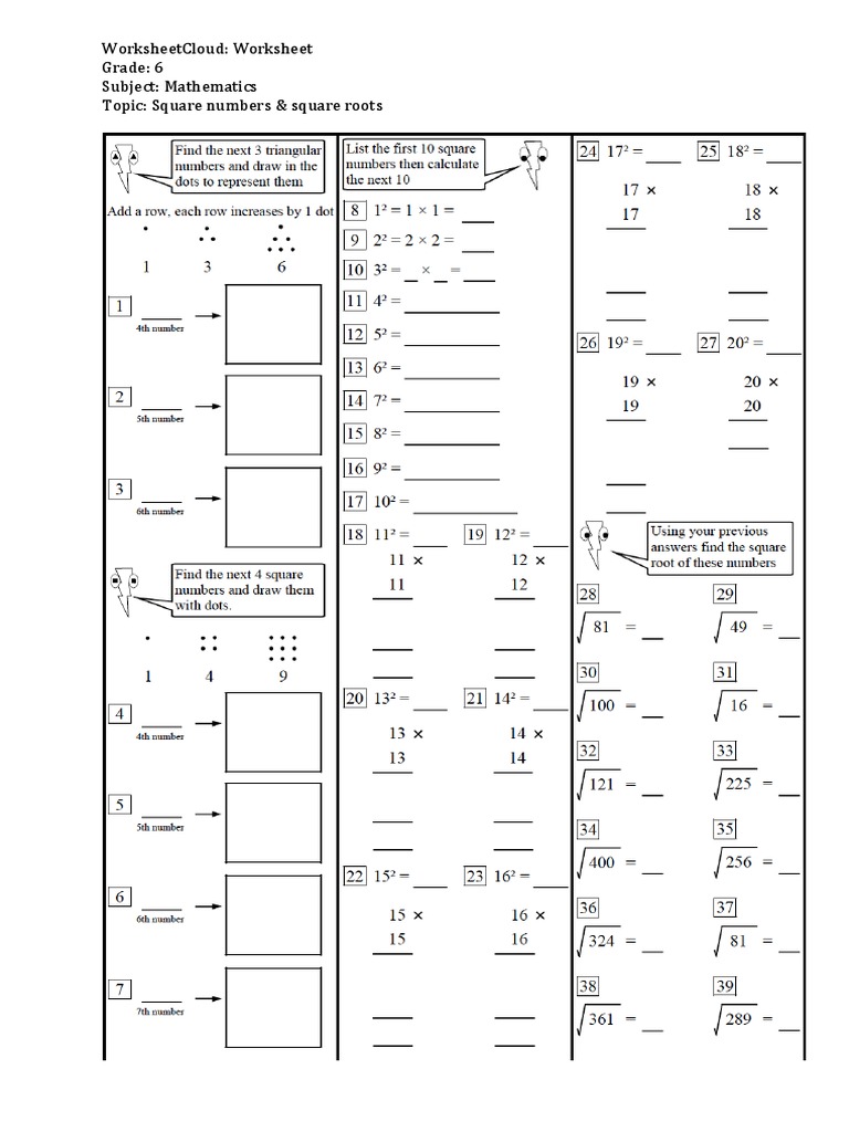 WSC_grade_6_mathematics_square_numbers_square_roots_WS | PDF