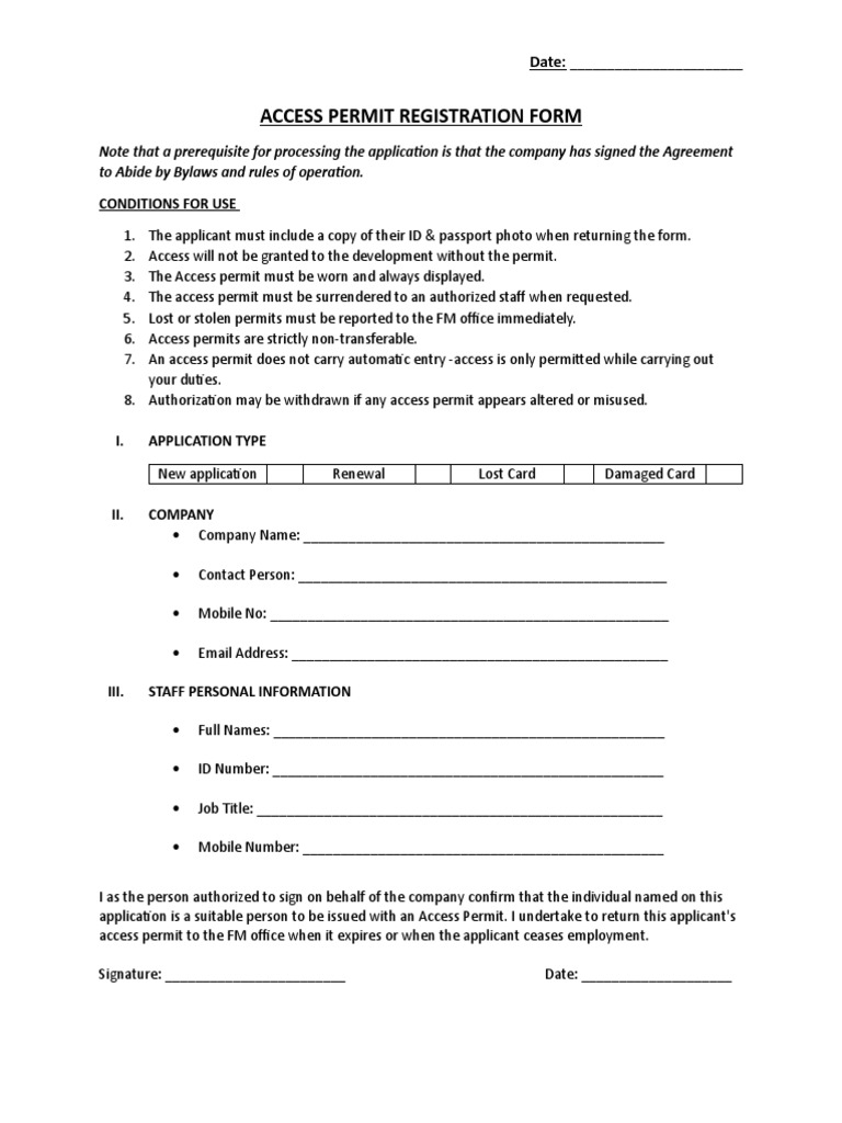 Access Permit Registration Form | PDF | Government | Government And ...