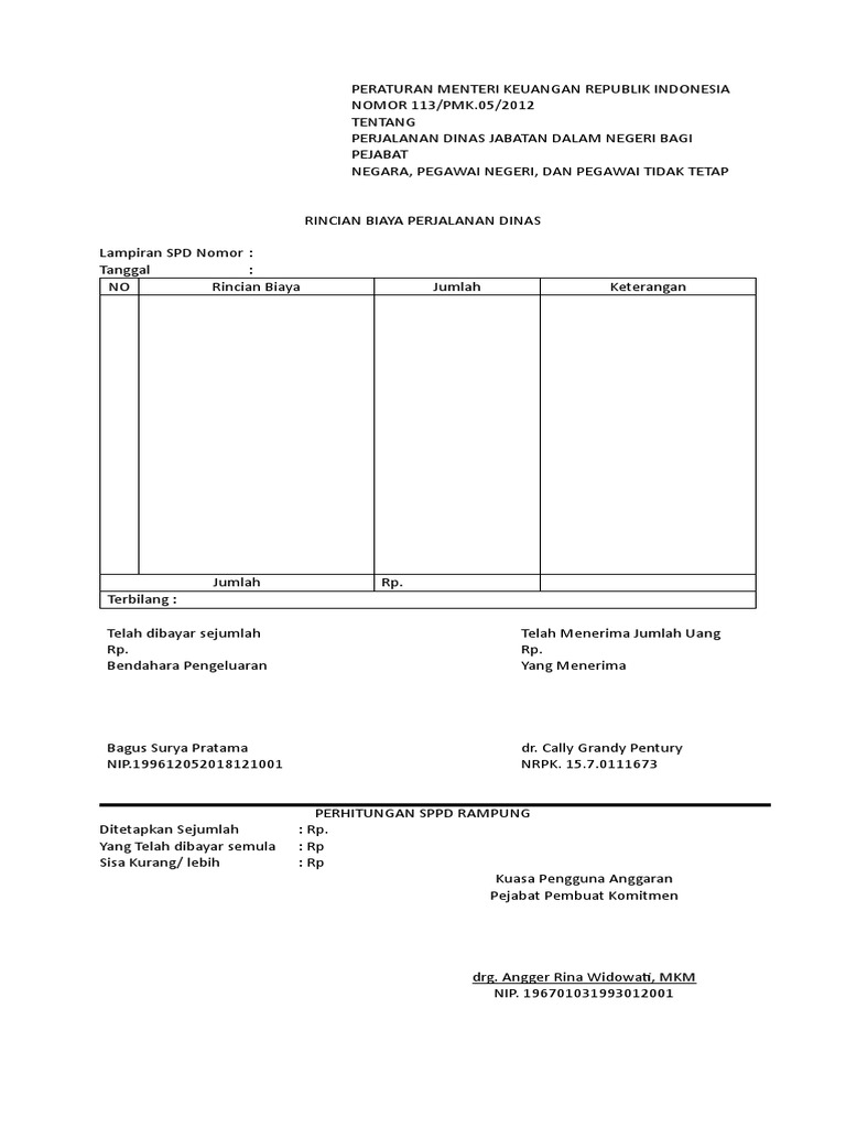 RINCIAN BIAYA PERJALANAN DINAS | PDF