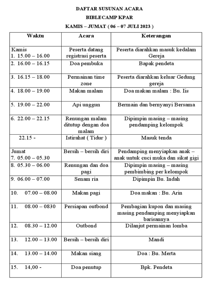 Daftar Susunan Acara | PDF