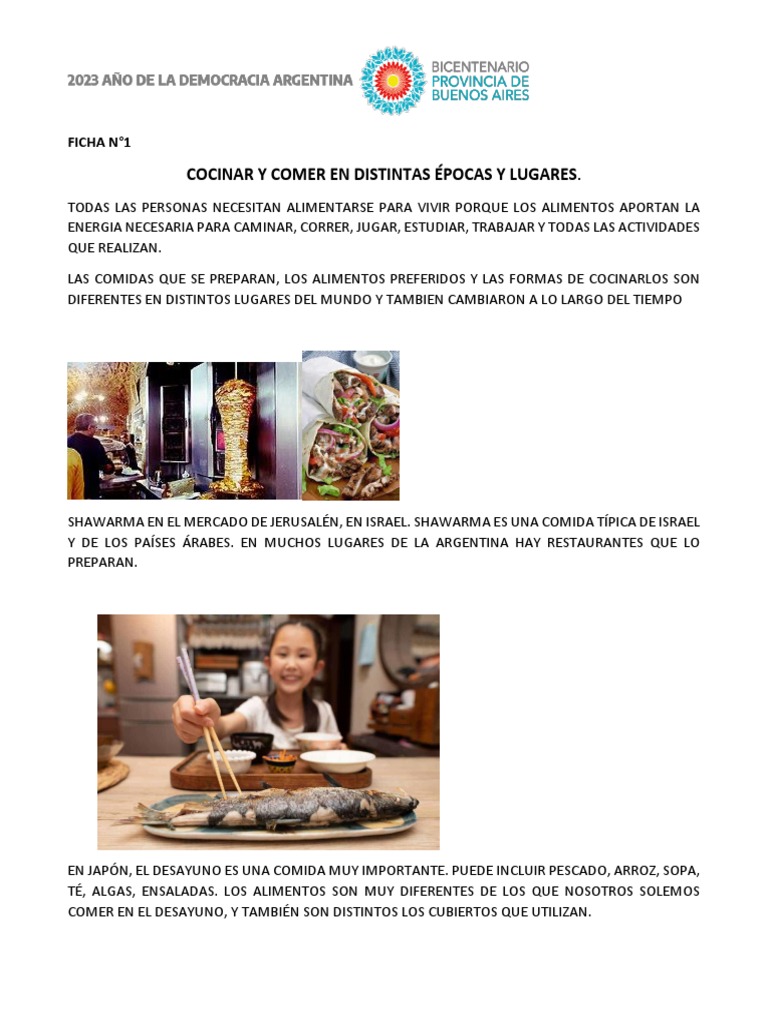 COCINAS y MODOS DE COCINAR, Fichas para Alumnxs, 1° - 230524 - 113401 ...