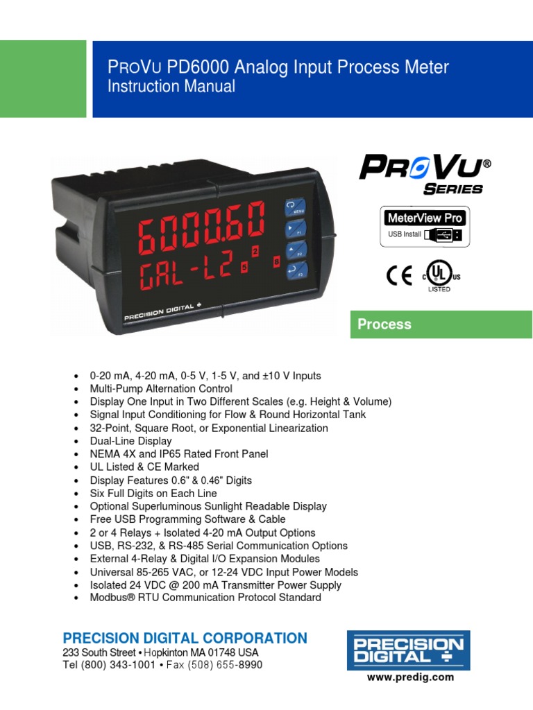 Precision Digital pd6000 Manual | PDF | Power Supply | Relay