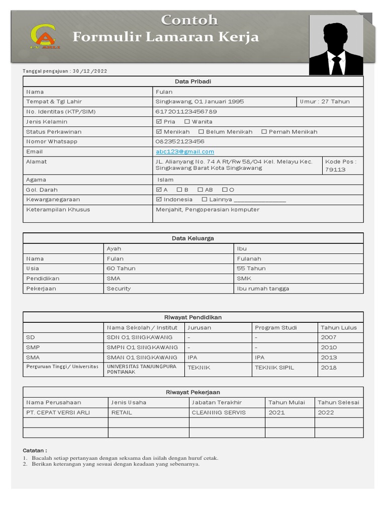 Contoh Pengisian Formulir | PDF