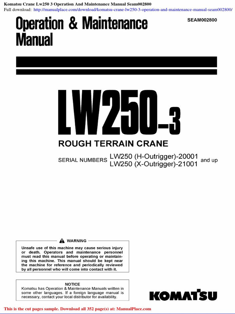Komatsu Crane Lw250 3 Operation and Maintenance Manual Seam002800 | PDF