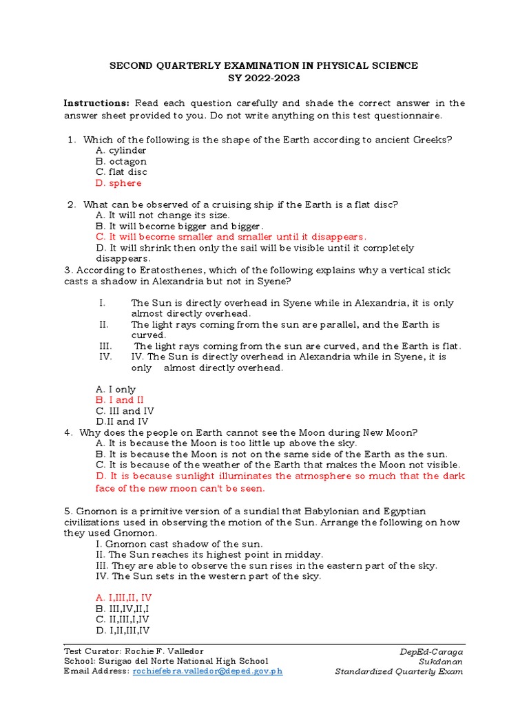 2ND Quarterly Examination in Physical Science Pointers | PDF | Light ...