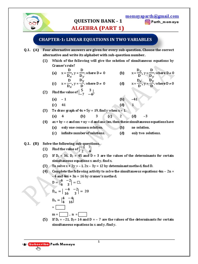 Algebra Questions For Practice. | PDF | Equations | Quadratic Equation