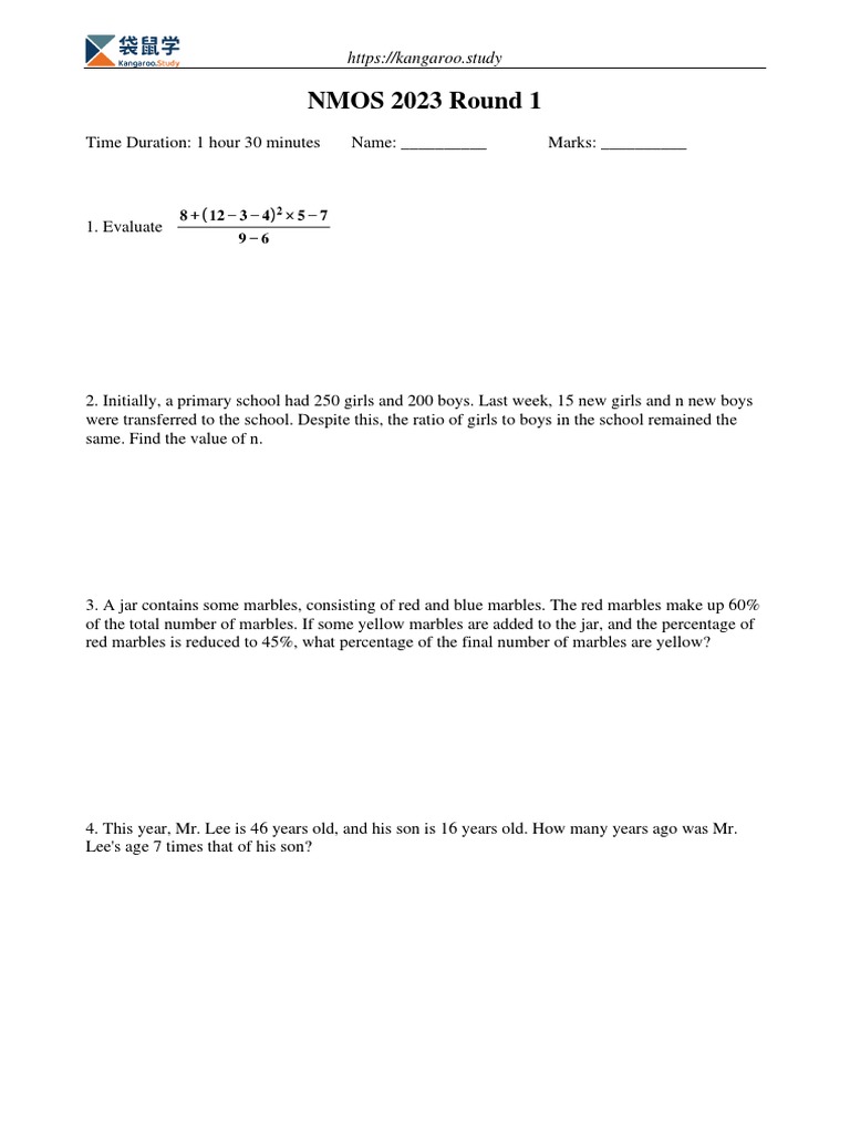 NMOS 2023 Preliminary Round Paper and Answer | Download Free PDF | Area ...