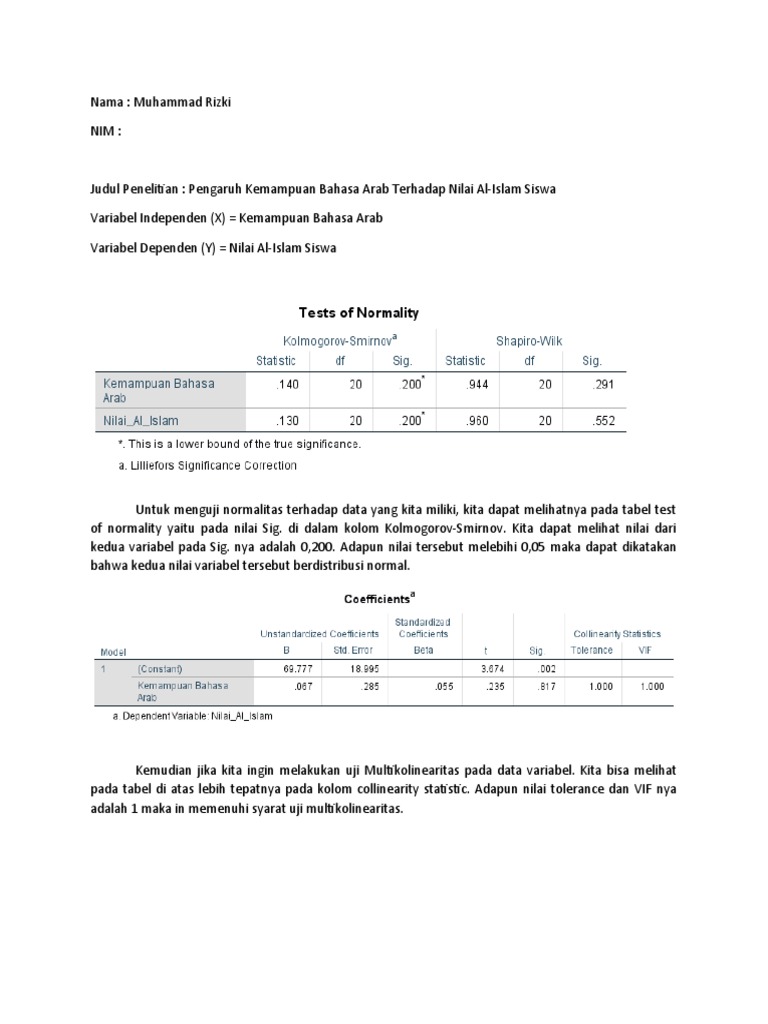 Contoh Regresi Linear Sederhana | PDF