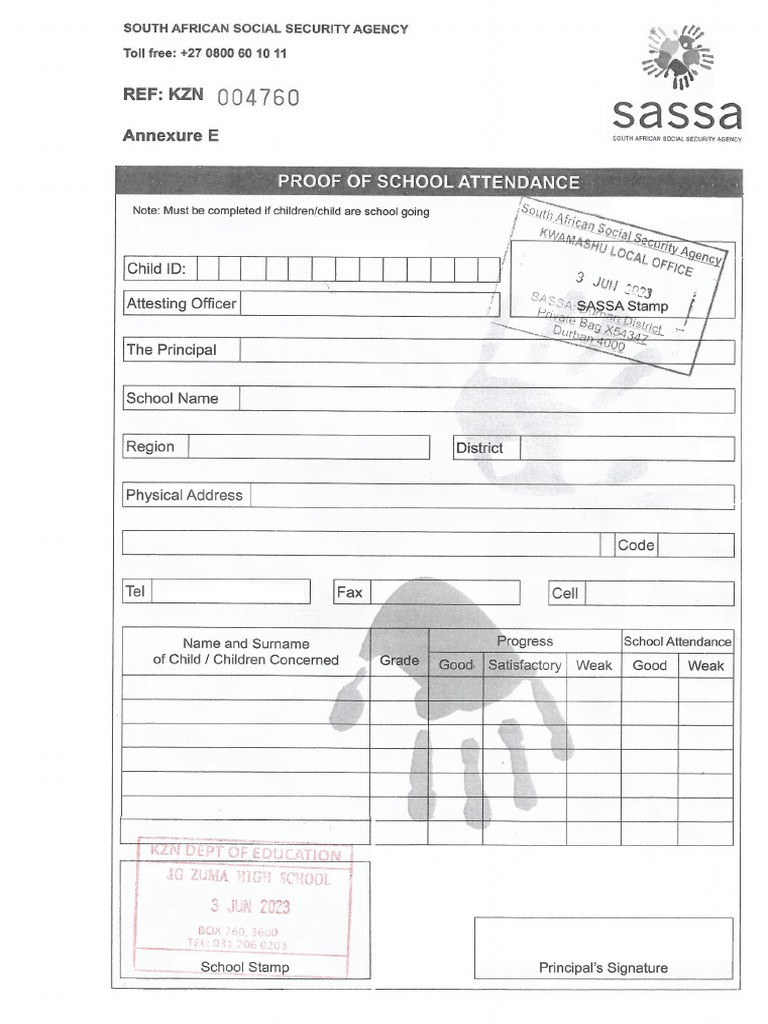 Sassa School Form | PDF