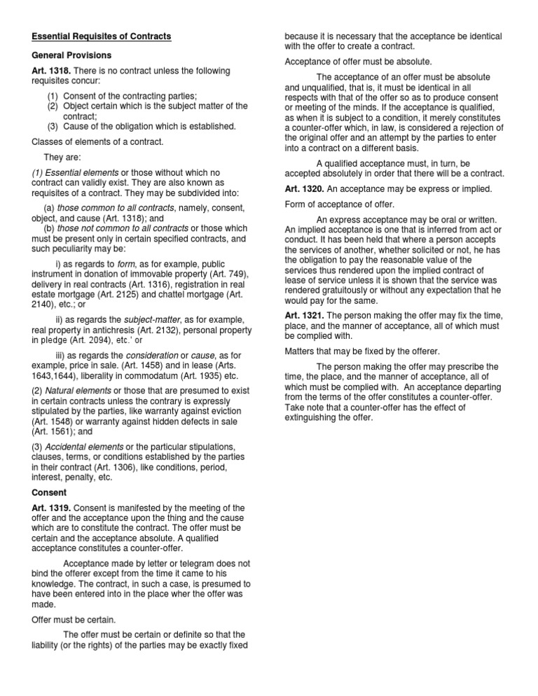 Essential Requisites of Contracts | PDF | Offer And Acceptance | Civil ...