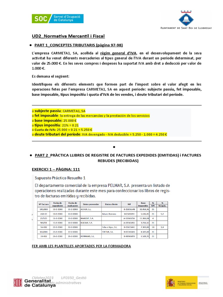 UF0350 UD2 Fiscal IVA Exercicis | PDF