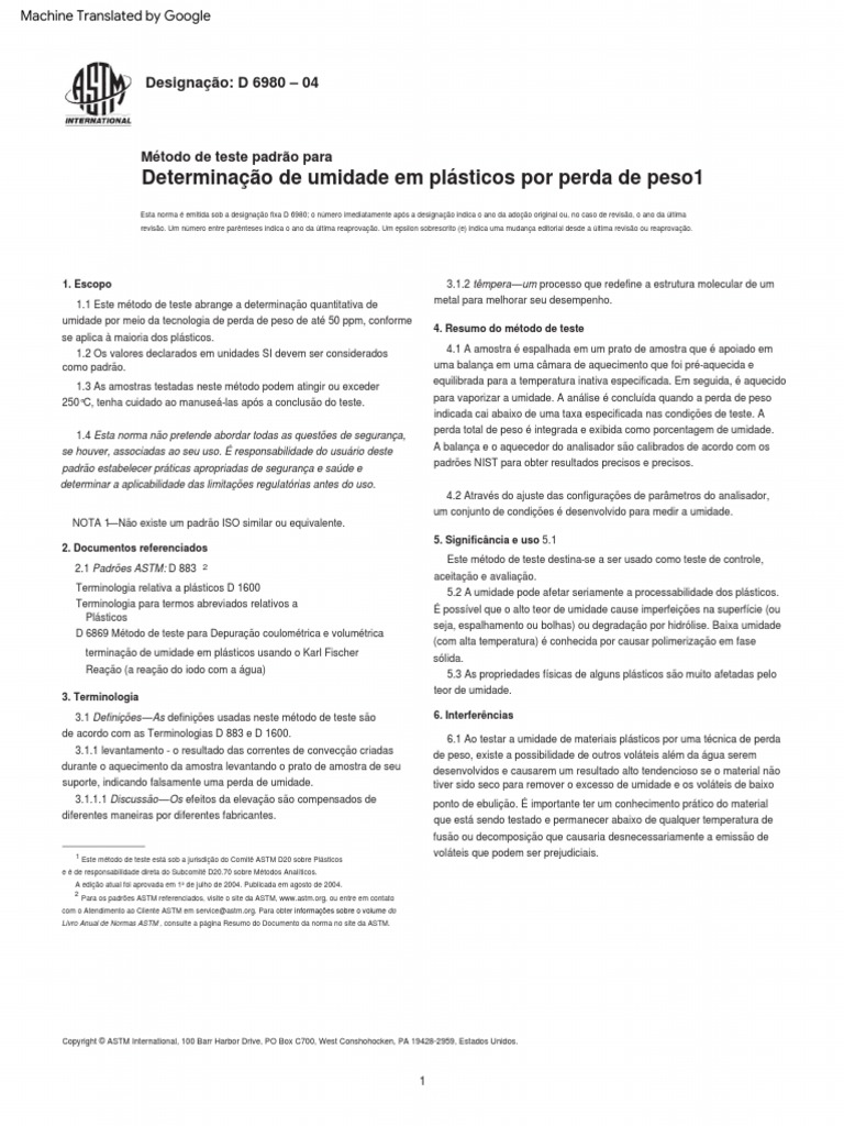 Astm D 6980 PDF Free | PDF | Umidade | Temperatura