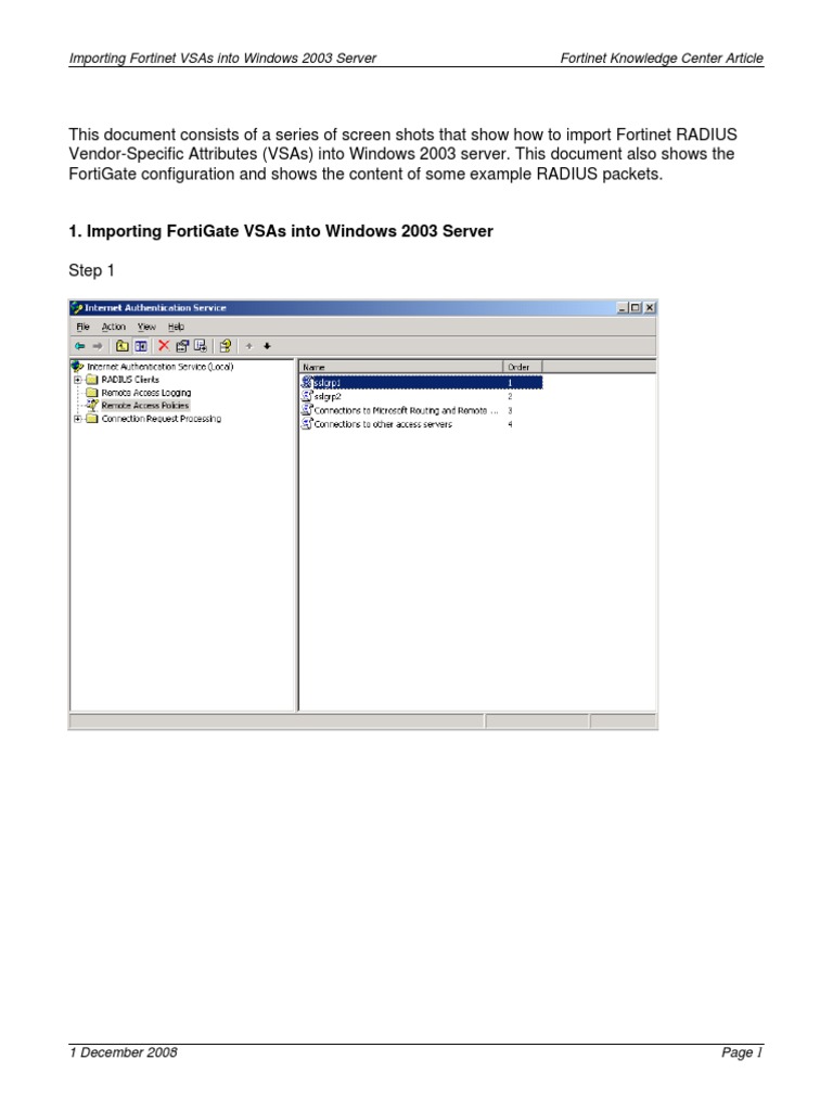 Importing Fortinet VSAs Into Windows 2003 Server | PDF