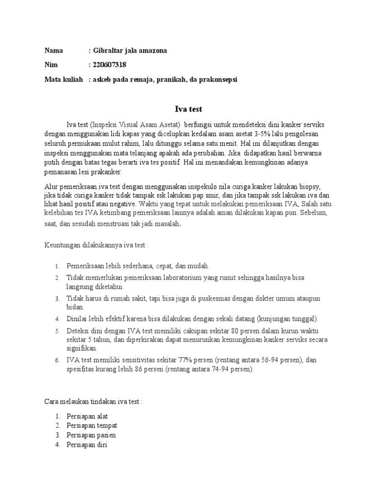 Panduan IVA Test untuk Deteksi Kanker Serviks | PDF | Kesehatan ...