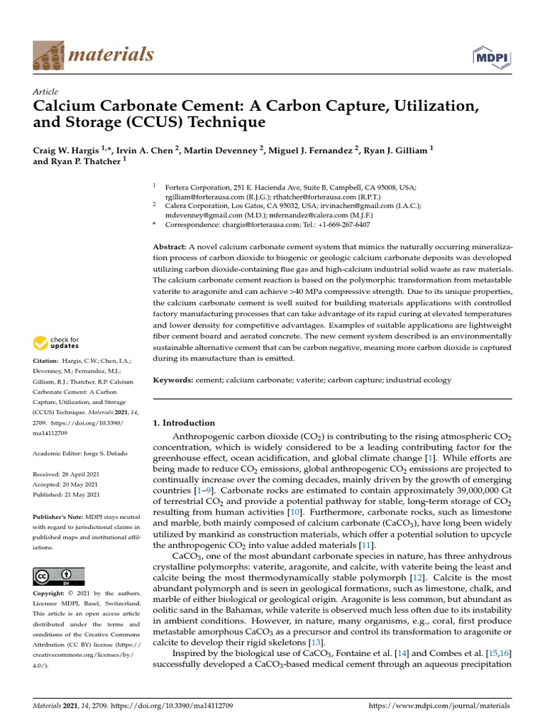 JournalArticle Calcium Carbonate Cement A CCUS Technique | PDF | Cement | Carbon Dioxide