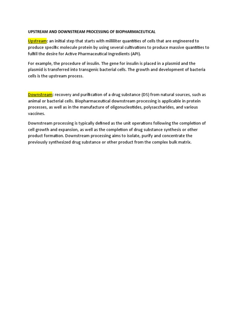 Upstream and Downstream Processing of Biopharmaceutical | PDF