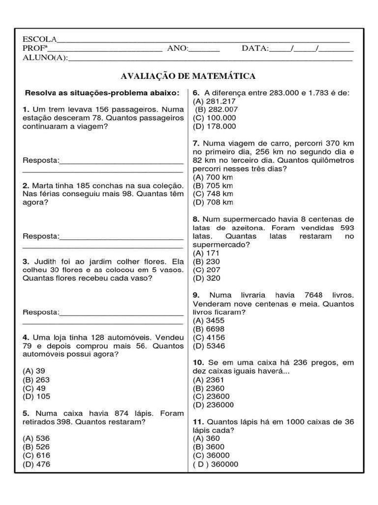 Atividades 5 Ano | PDF