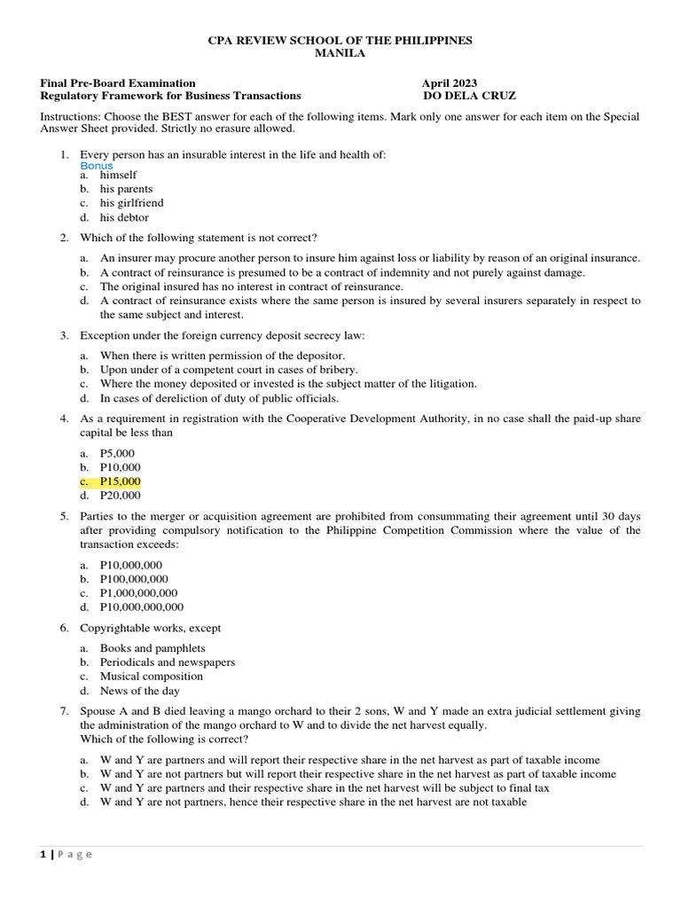 RFBT Final Preboard Questions | PDF | Mortgage Law | Securities (Finance)