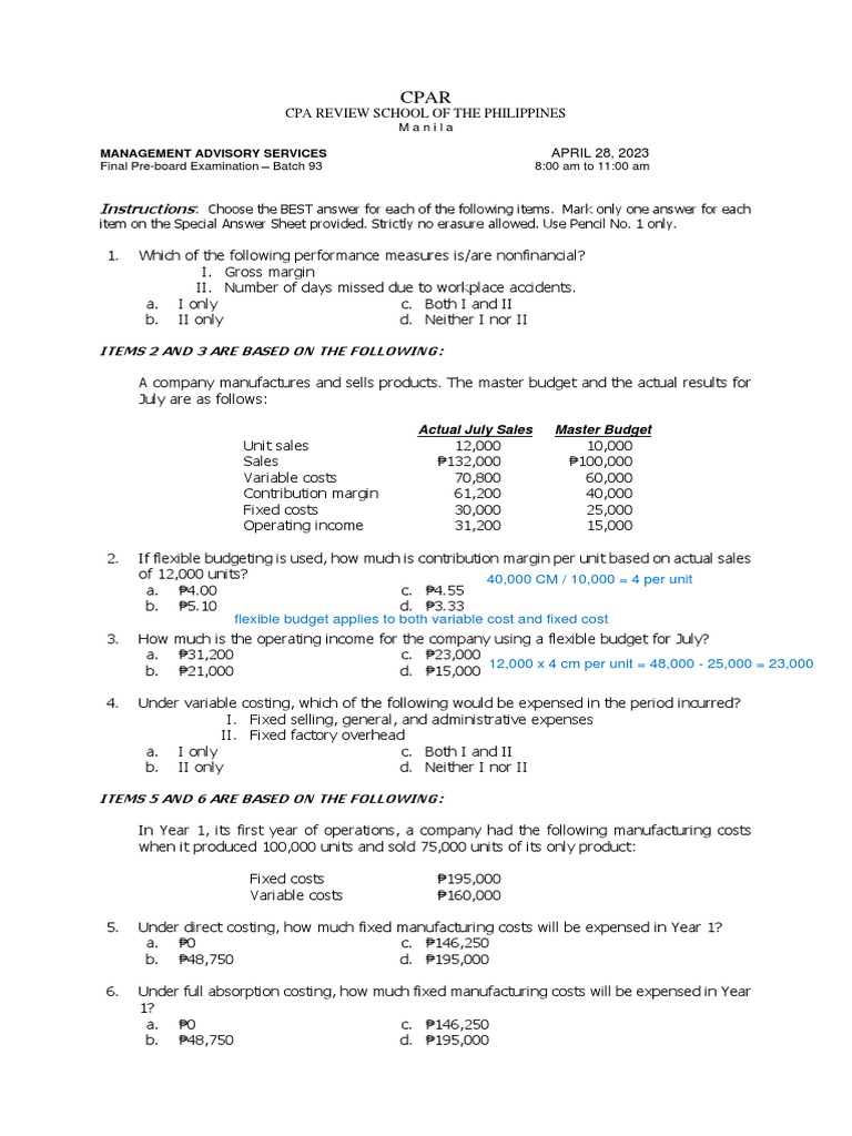 Final Pre-board Exam: Batch 93 | PDF | Depreciation | Cost
