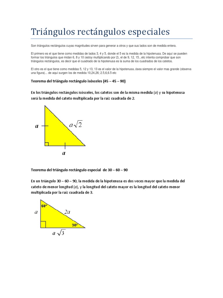Triángulos Rectángulos Especiales | PDF | Triángulo | Rectángulo