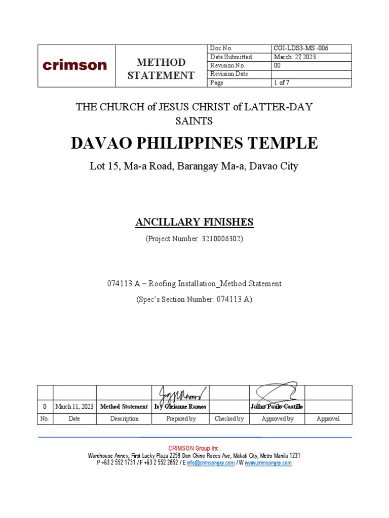 A - Roofing Installation - Method Statement | PDF | Screw | Rivet