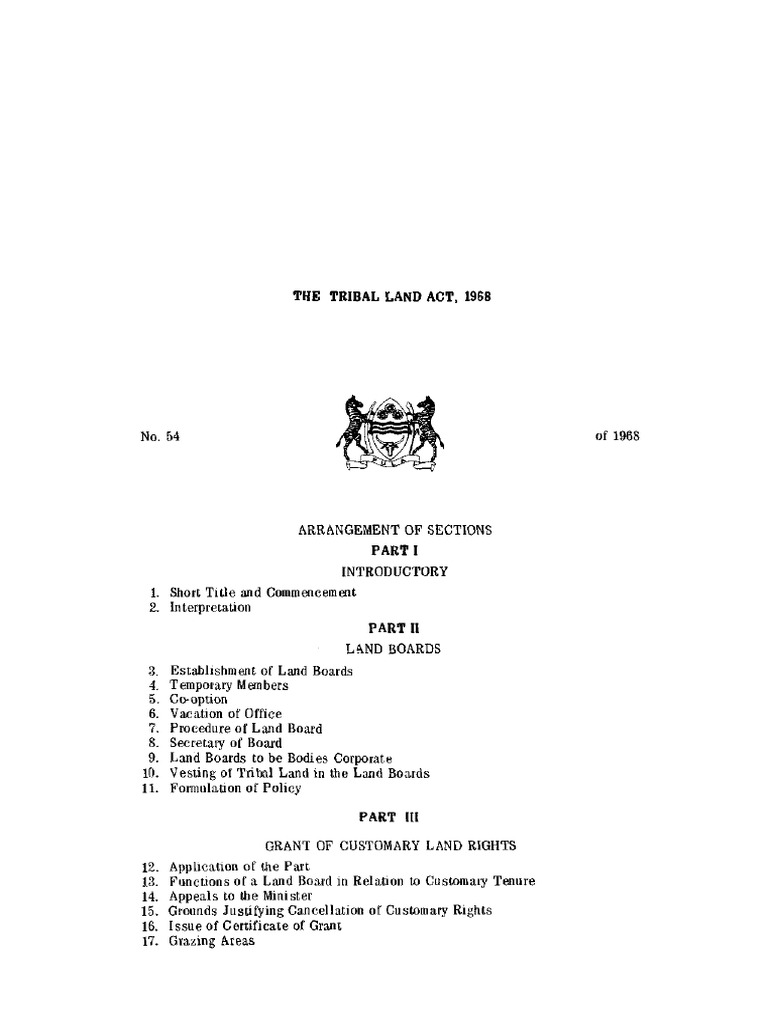 Overview of Botswana's Tribal Land Act 1968 | PDF | Deed | Lease