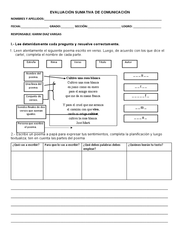 Evaluación Sumativa de Comunicación | PDF