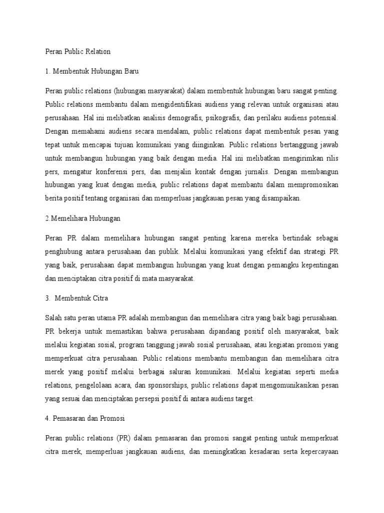 Peran Public Relation | PDF | Ilmu Sosial