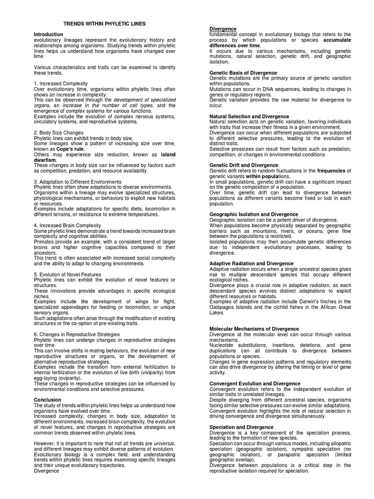 EVOLUTIONARY BIOLOGY-Trends Within Phyletic Lines | PDF | Evolution | Adaptation