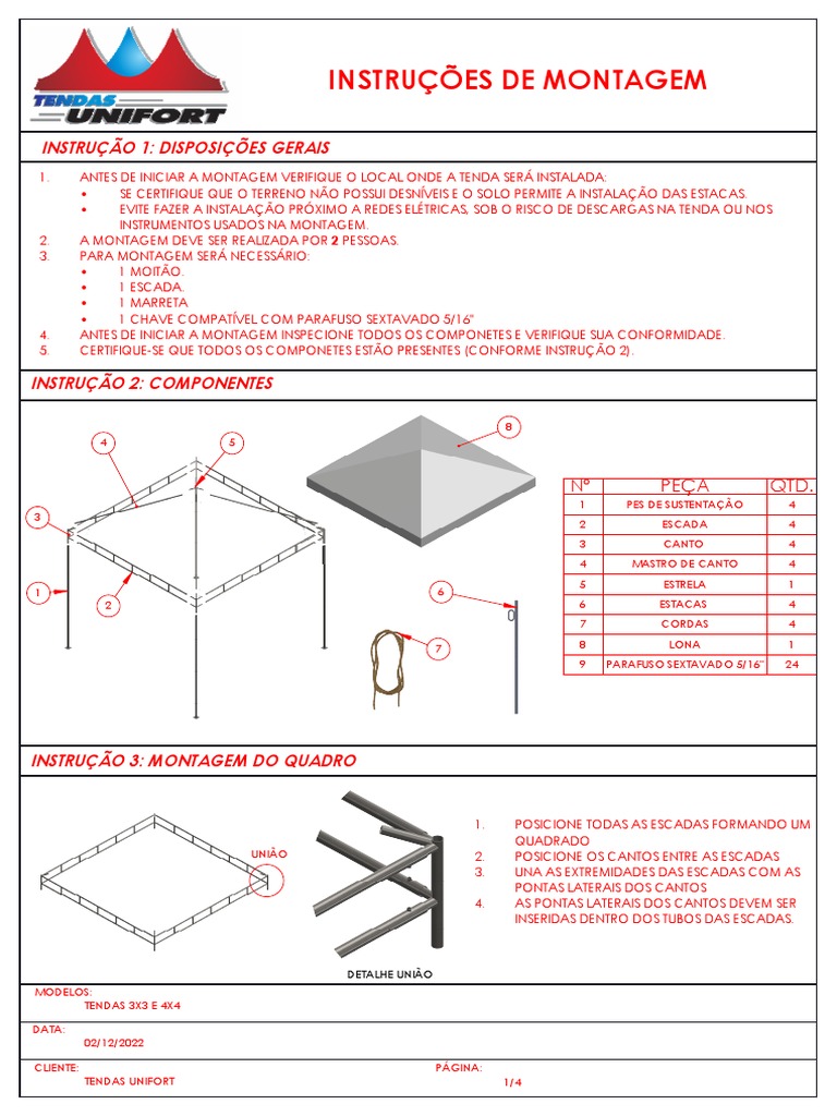 Manual De Montagem Tendas 3x3 E 4x4 Pdf Parafuso