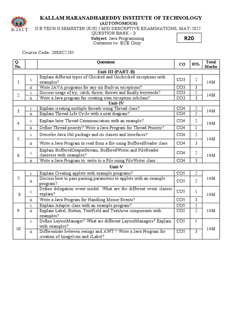 Java Programming Exam Guide | PDF | Java (Programming Language) | Class (Computer Programming)