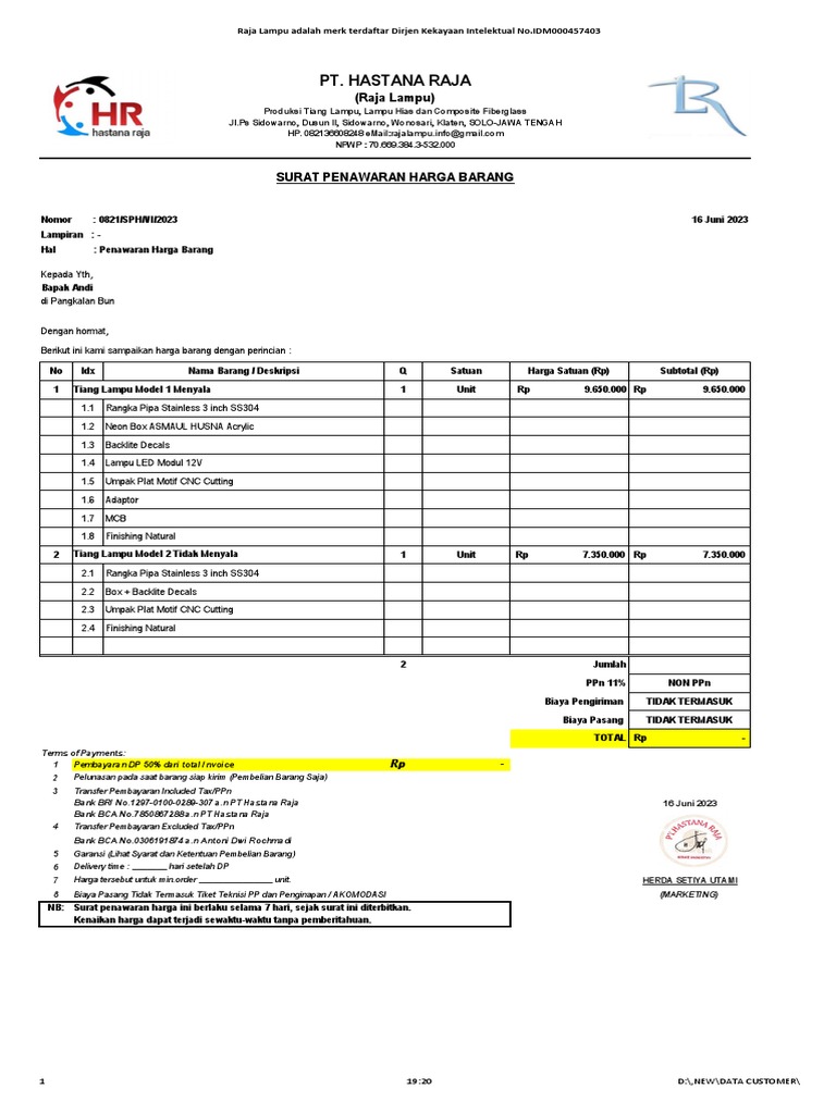 SPH Tiang Lampu (BPK Andi) | PDF