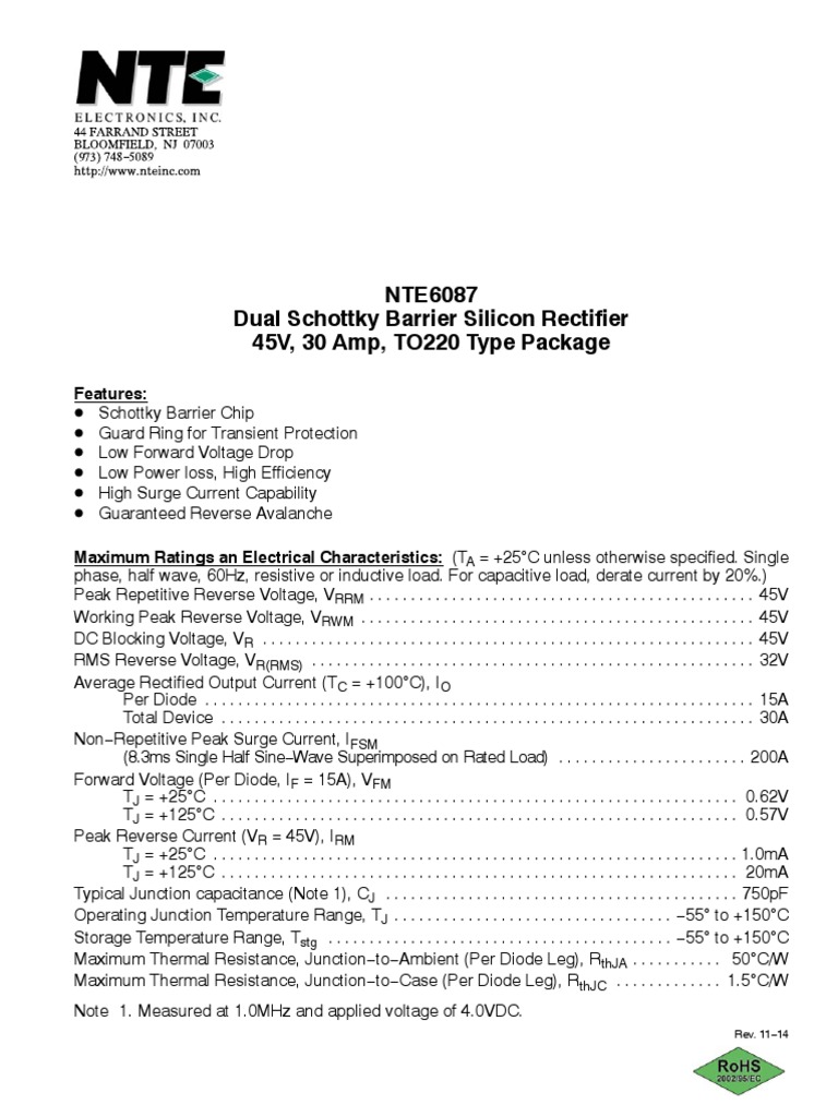 Nte 6087 | PDF | Rectifier | P–N Junction